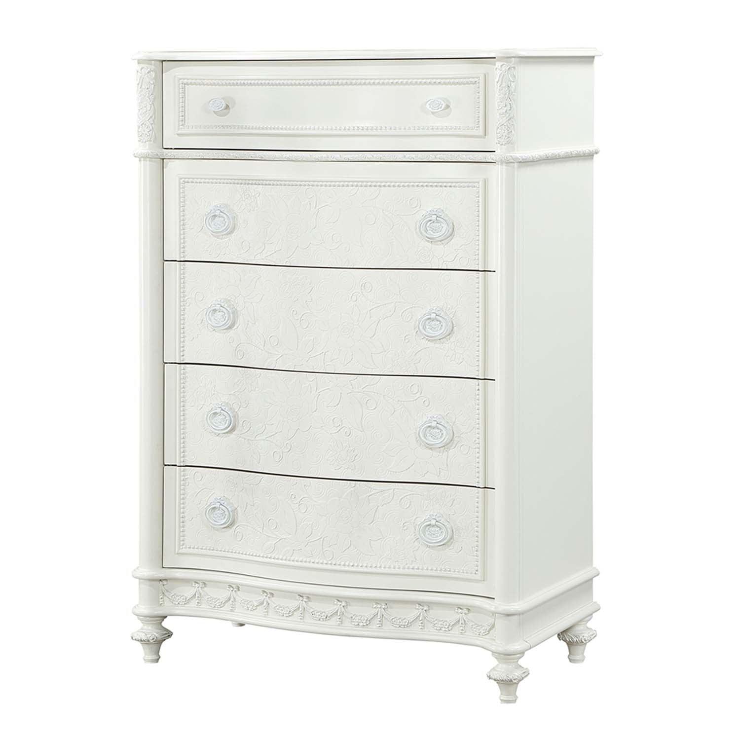 Dorothy 5 Storage Drawers Chest, Ivory Finish