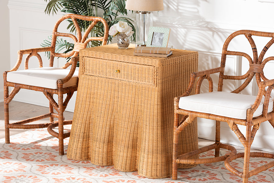 Nadaline End Table – Handwoven Rattan